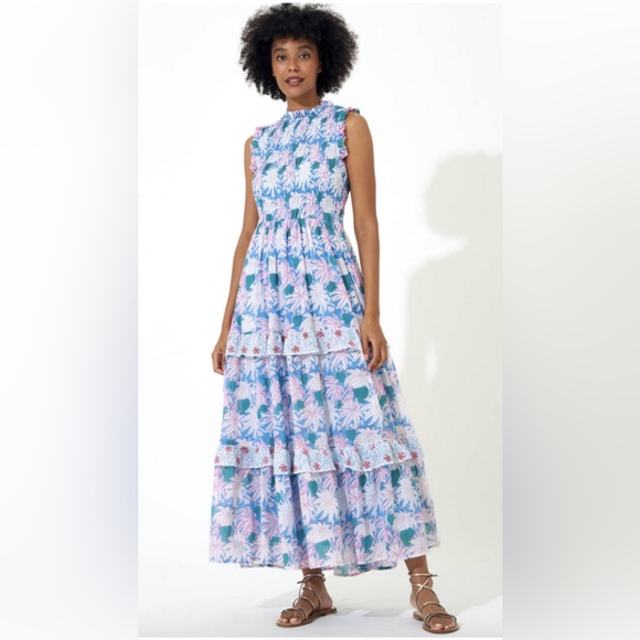 Oliphant | Dresses | New Oliphant Smocked Maxi Dress Cayman Blue Bird ...